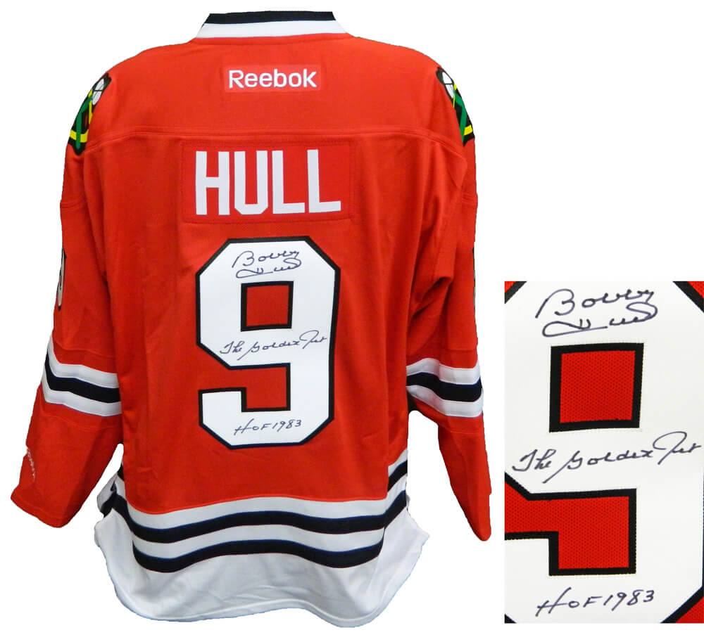 Bobby Hull Signed Blackhawks Jersey Inscribed "The Golden Jet" & "HOF ...
