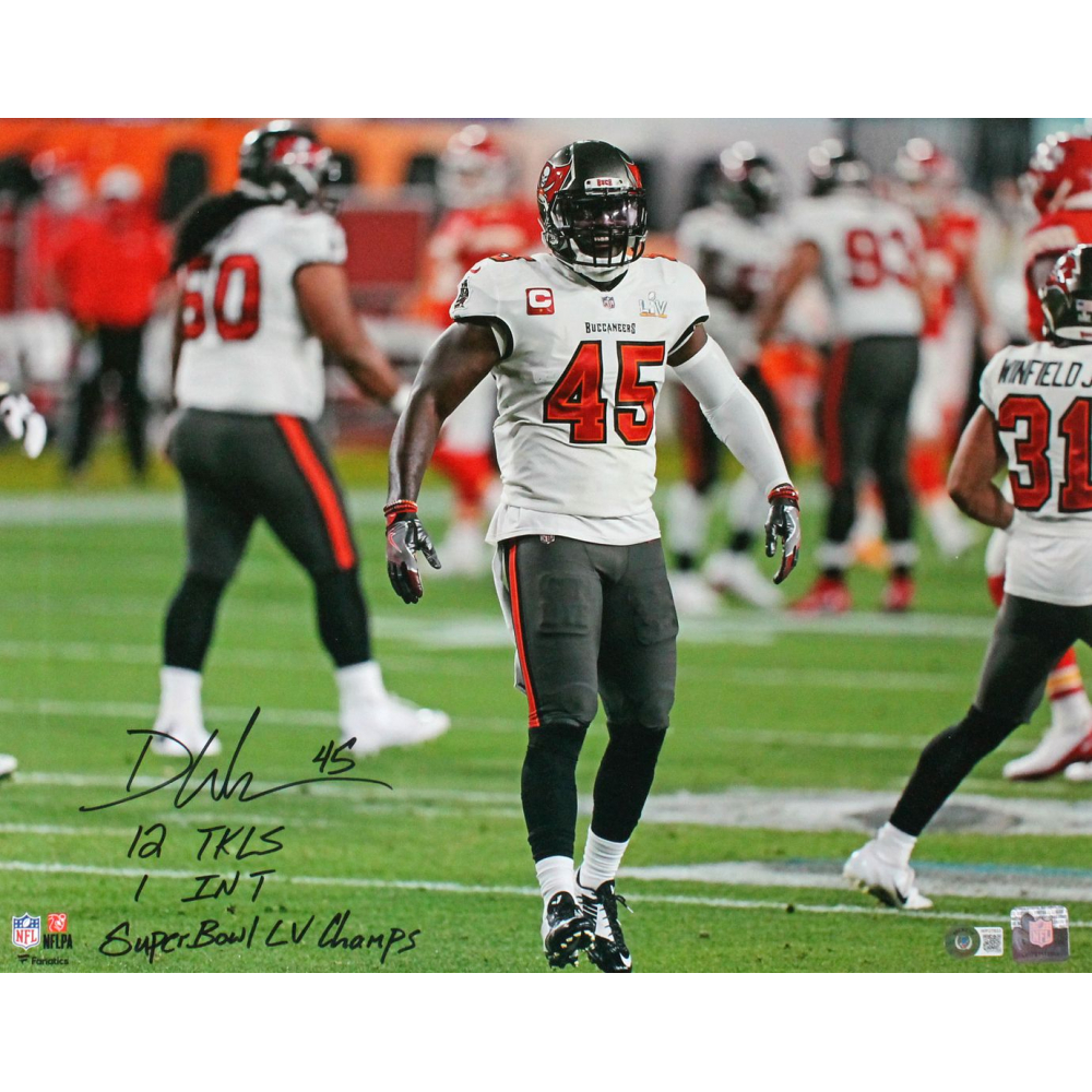 Devin White Signed Buccaneers 16x20 Photo Inscribed "12 TKLS", "1 INT ...