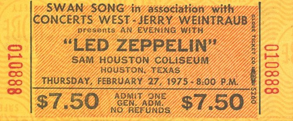 Led Zeppelin 1975 Concert Ticket (RR Auction LOA) | Pristine Auction
