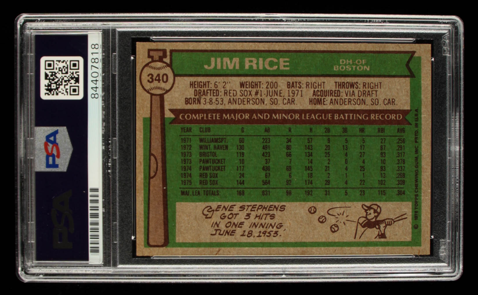 Jim Rice Signed 1976 Topps #340 (PSA Encapsulated) | Pristine Auction