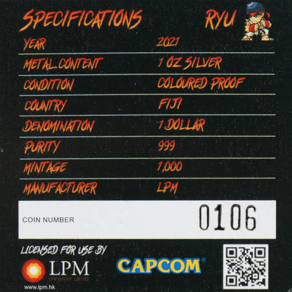 2021 Ryu Street Fighter Mini Collection 1 oz Silver Coin with Original ...