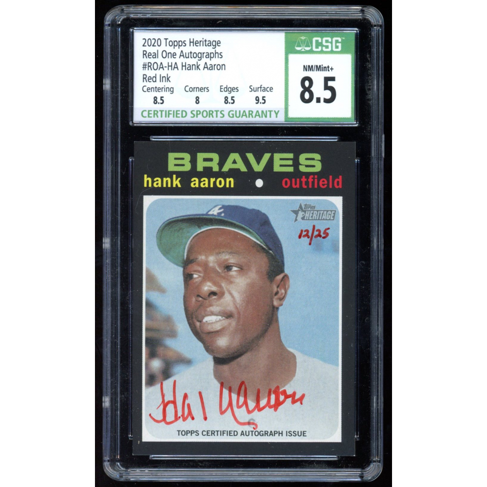 Hank Aaron 2020 Topps Heritage Real One Autographs Red Ink #ROAHA #12/ ...