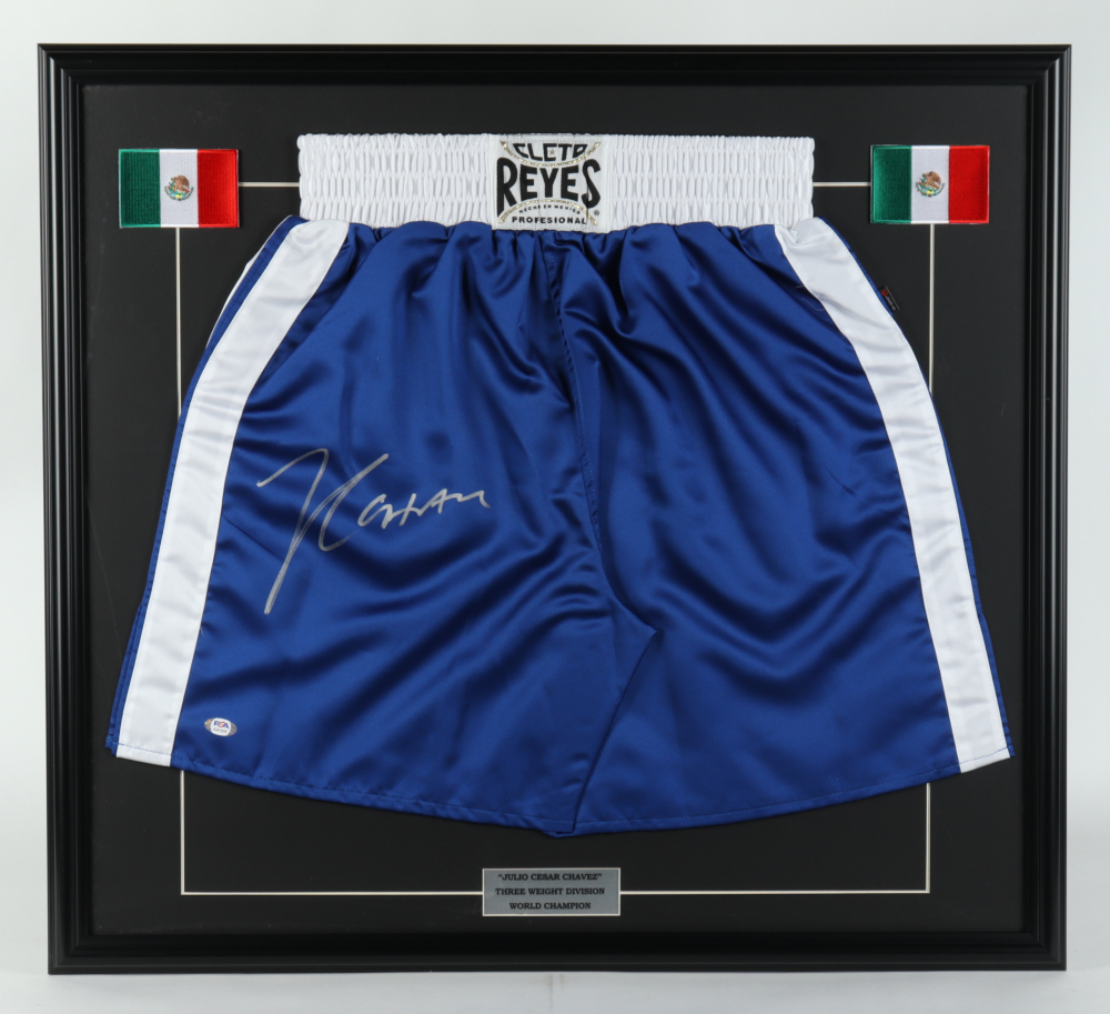 Julio Cesar Chavez Signed 28x31 Custom Framed Boxing Trunks Display ...