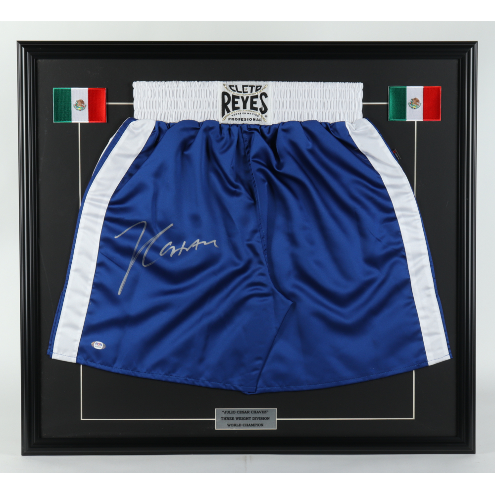 Julio Cesar Chavez Signed 28x31 Custom Framed Boxing Trunks Display ...