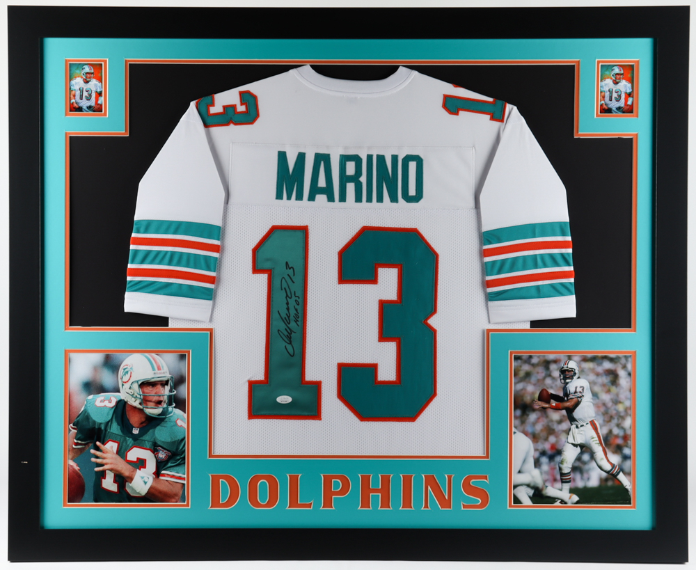 Dan Marino Signed 35x43 Custom Framed Jersey Display Inscribed "HOF 05 ...