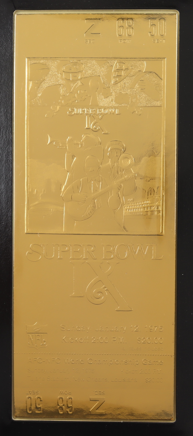Commemorative Super Bowl IX Score Card With 22kt Gold Ticket | Pristine ...