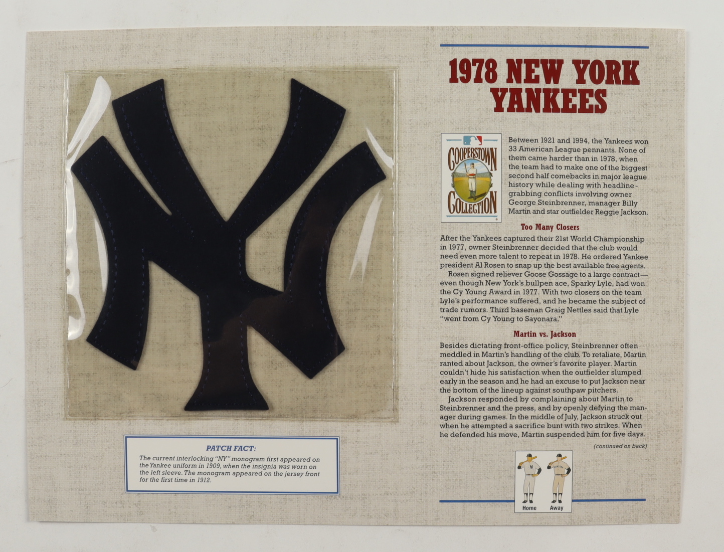 Official Cooperstown Collection 1978 Yankees Patch Card with 9x12 ...