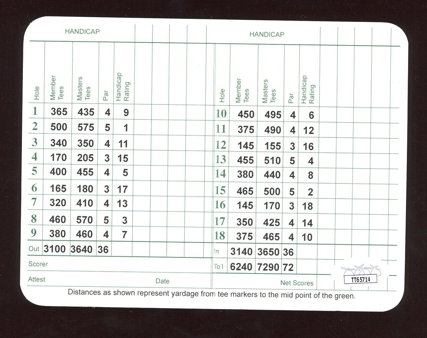 Gary Player Signed Augusta National Golf Club Score Card (JSA ...