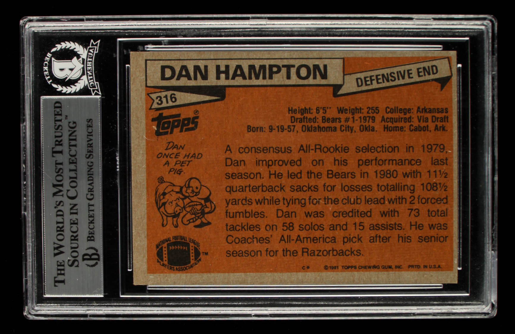 Dan Hampton Signed 1981 Topps #316 RC (BGS Encapsulated) | Pristine Auction