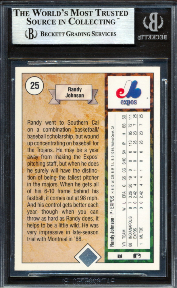 Randy Johnson Signed 1989 Upper Deck #25 RC (BGS Encapsulated ...