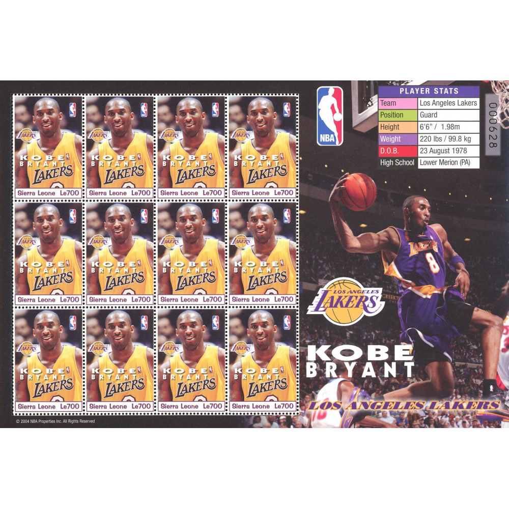 Kobe Bryant Lakers Full Uncut Postage Stamp Sheet with (12) Stamps ...