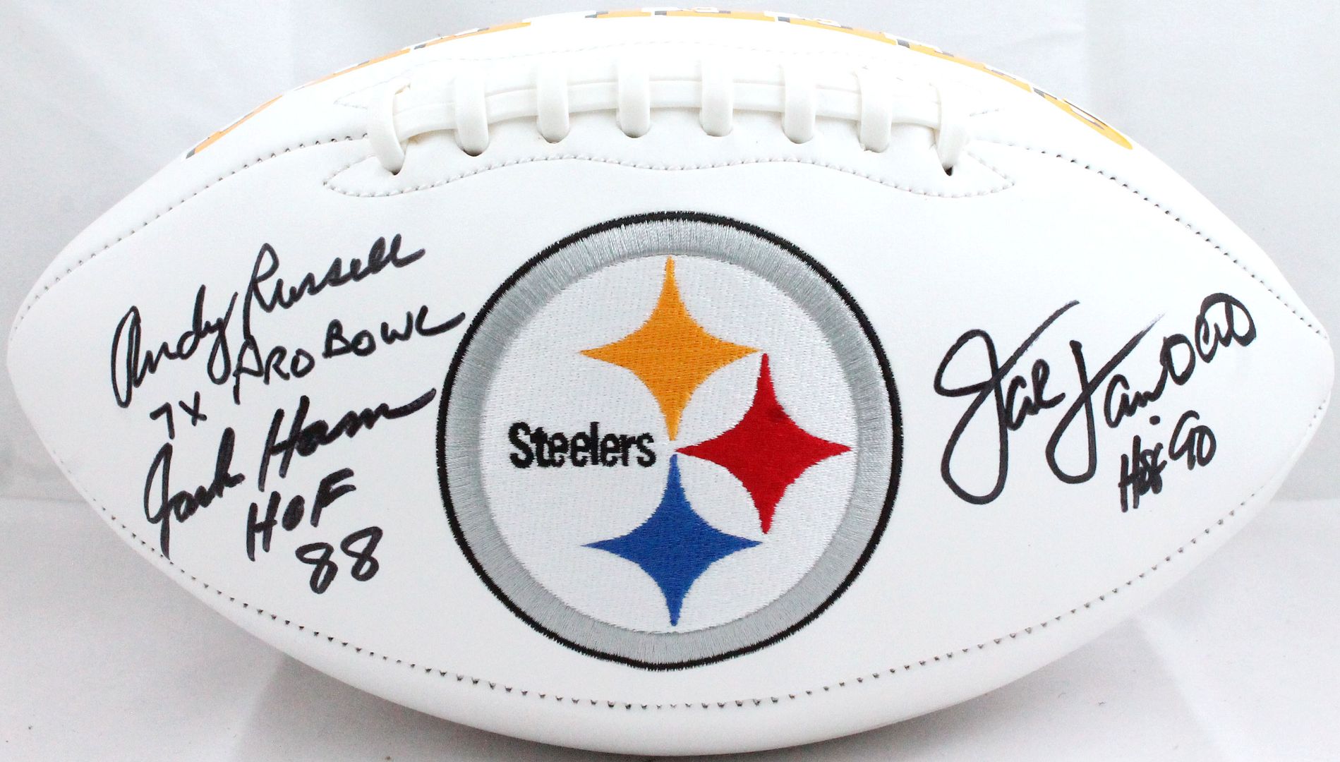 Jack Ham, Jack Lambert & Andy Russell Signed Steelers Logo Football ...
