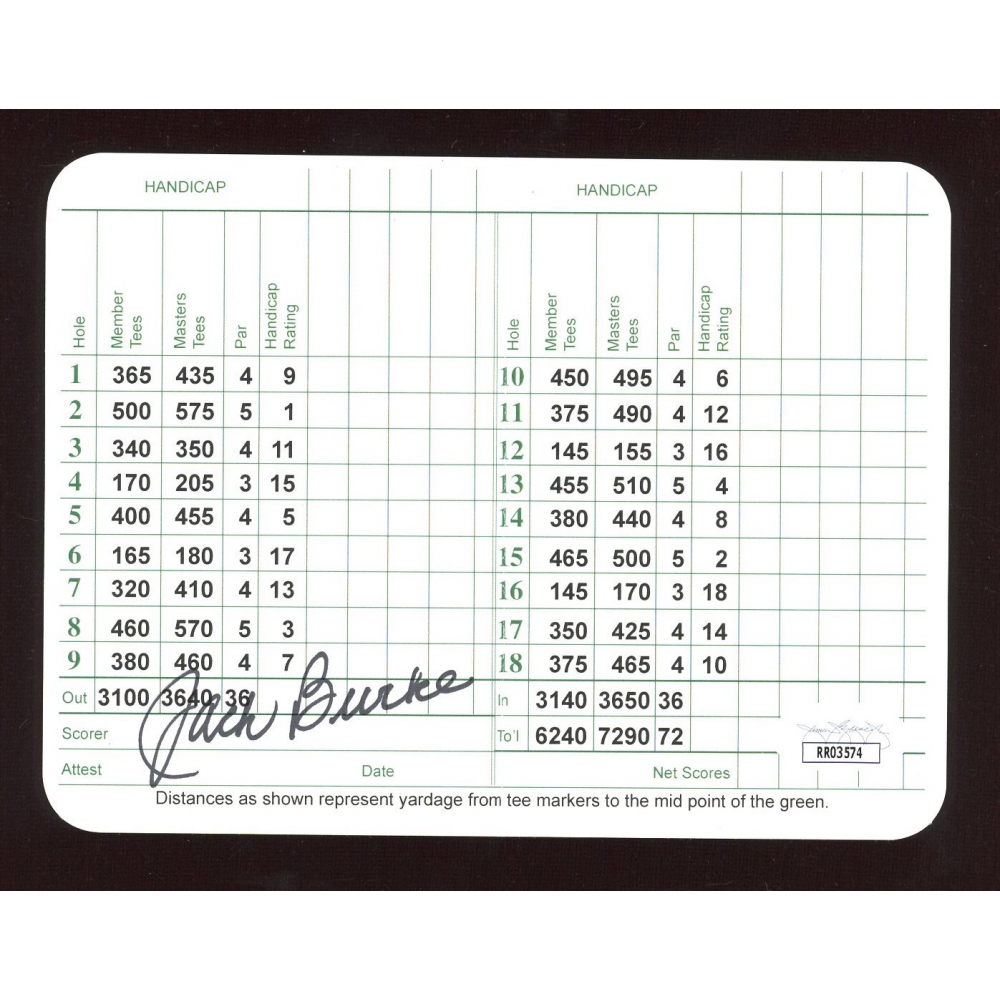 Jack Burke Signed Augusta National Golf Club Scorecard (JSA) | Pristine ...