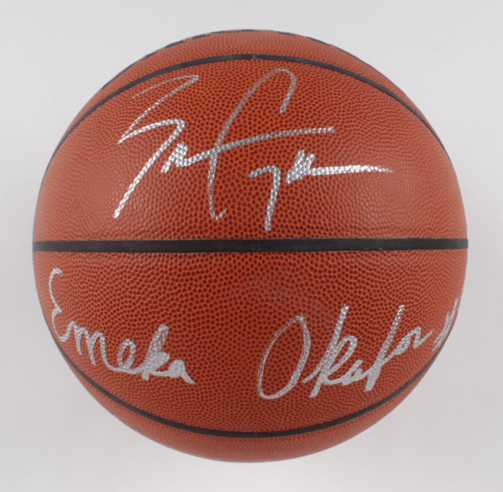 NBA Logo Basketball Signed by (5) With Dennis Rodman, Ben Gordon, Emeka Okafor, Michael ...