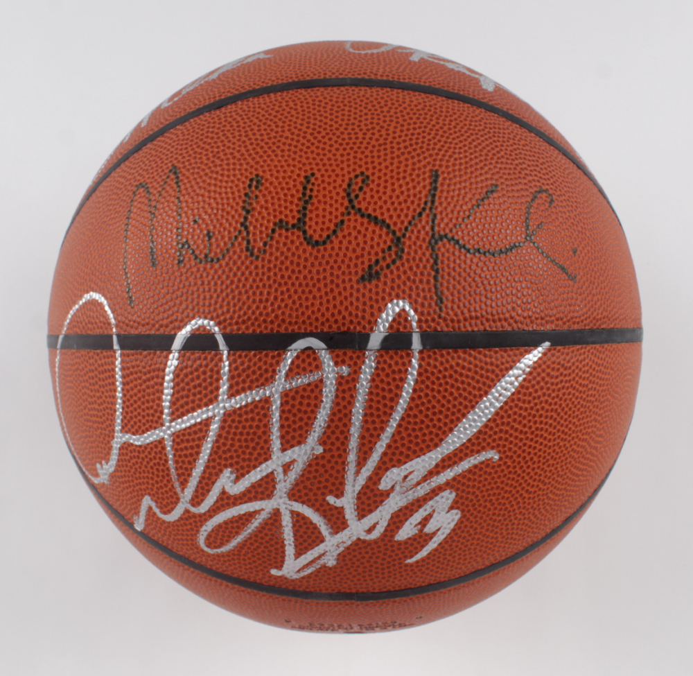 NBA Logo Basketball Signed by (5) With Dennis Rodman, Ben Gordon, Emeka Okafor, Michael ...