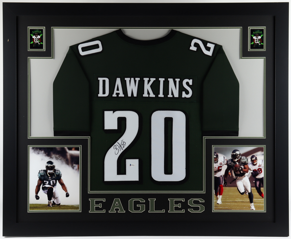 Brian Dawkins Signed 35x43 Custom Framed Jersey Display (Beckett ...