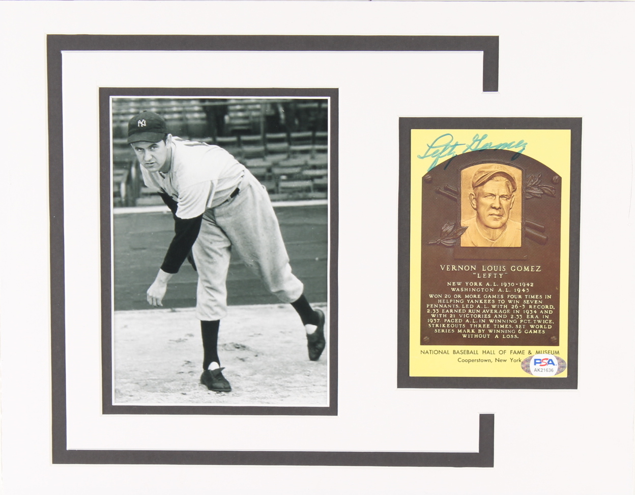Lefty Gomez Signed Yankees 14x18 Custom Matted Hall of Fame Post Card ...