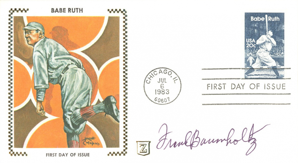 Frank Baumholtz Signed 1983 "Babe Ruth" FDC Envelope With Babe Ruth ...