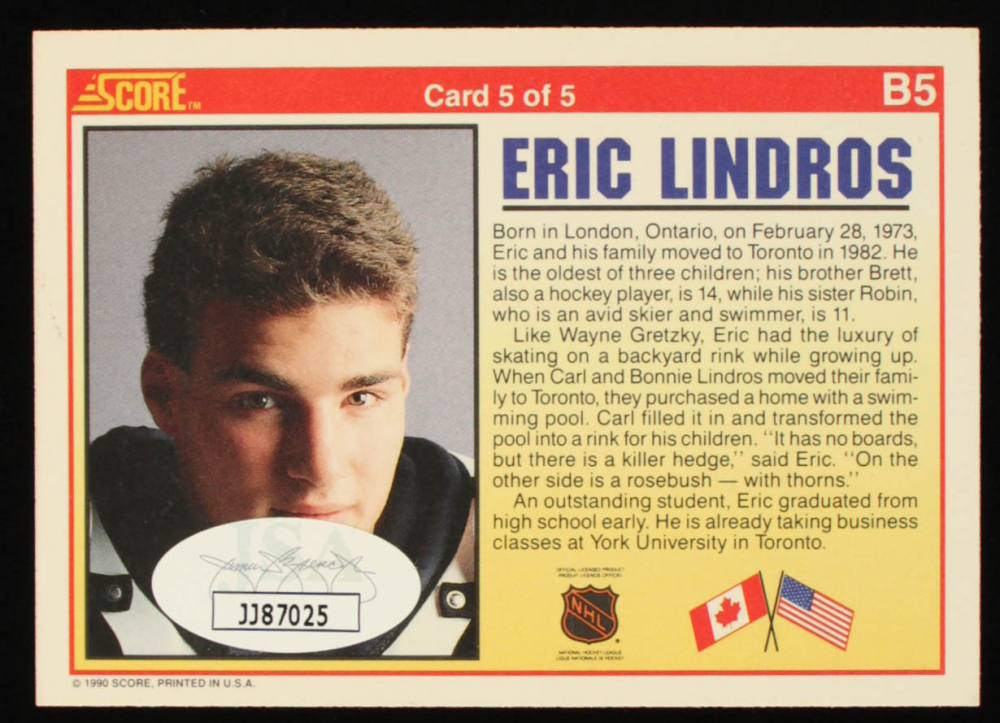 Eric Lindros Signed 1990-91 Score #B5 Oshawa Generals (JSA COA ...