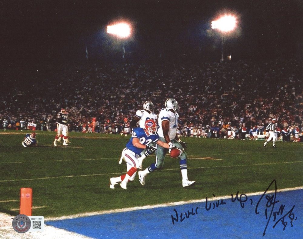 Don Beebe Signed Bills 8x10 Photo Inscribed "Never Give Up" (Beckett ...