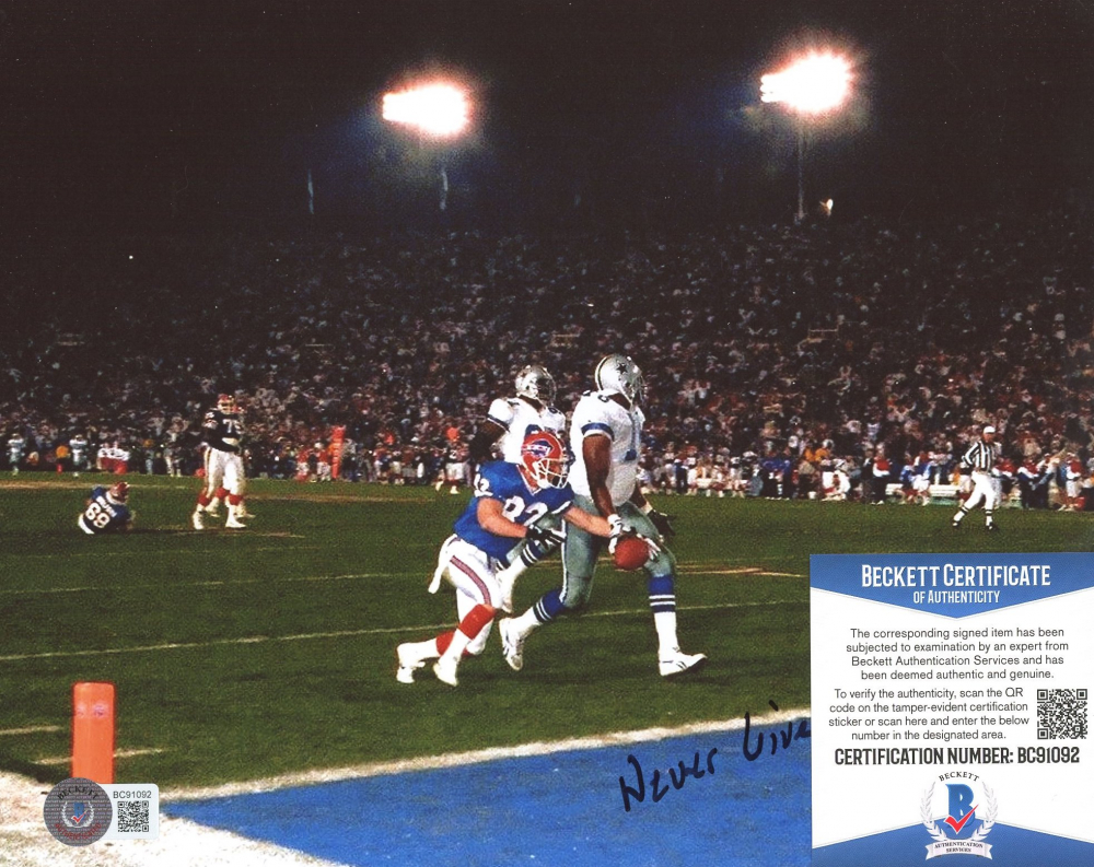 Don Beebe Signed Bills 8x10 Photo Inscribed "Never Give Up" (Beckett ...