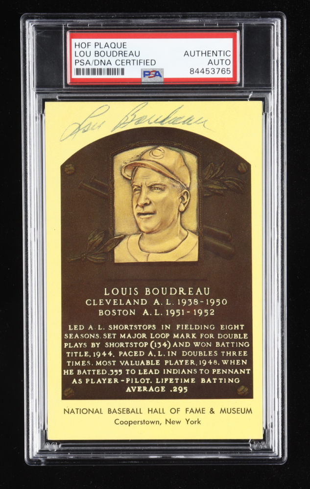 Lou Boudreau Signed Hall of Fame Plaque Postcard (PSA Encapsulated ...