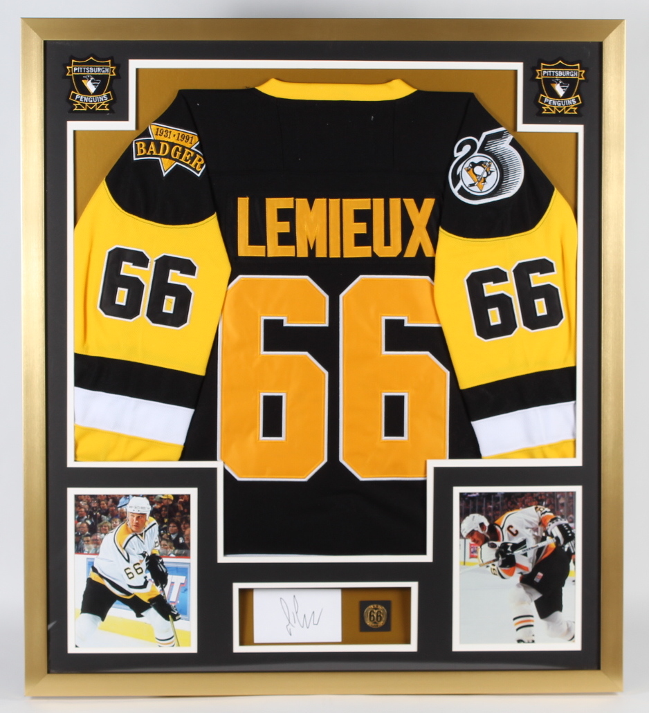 Mario Lemieux Signed 32x36 Custom Framed Cut Display with Jersey ...