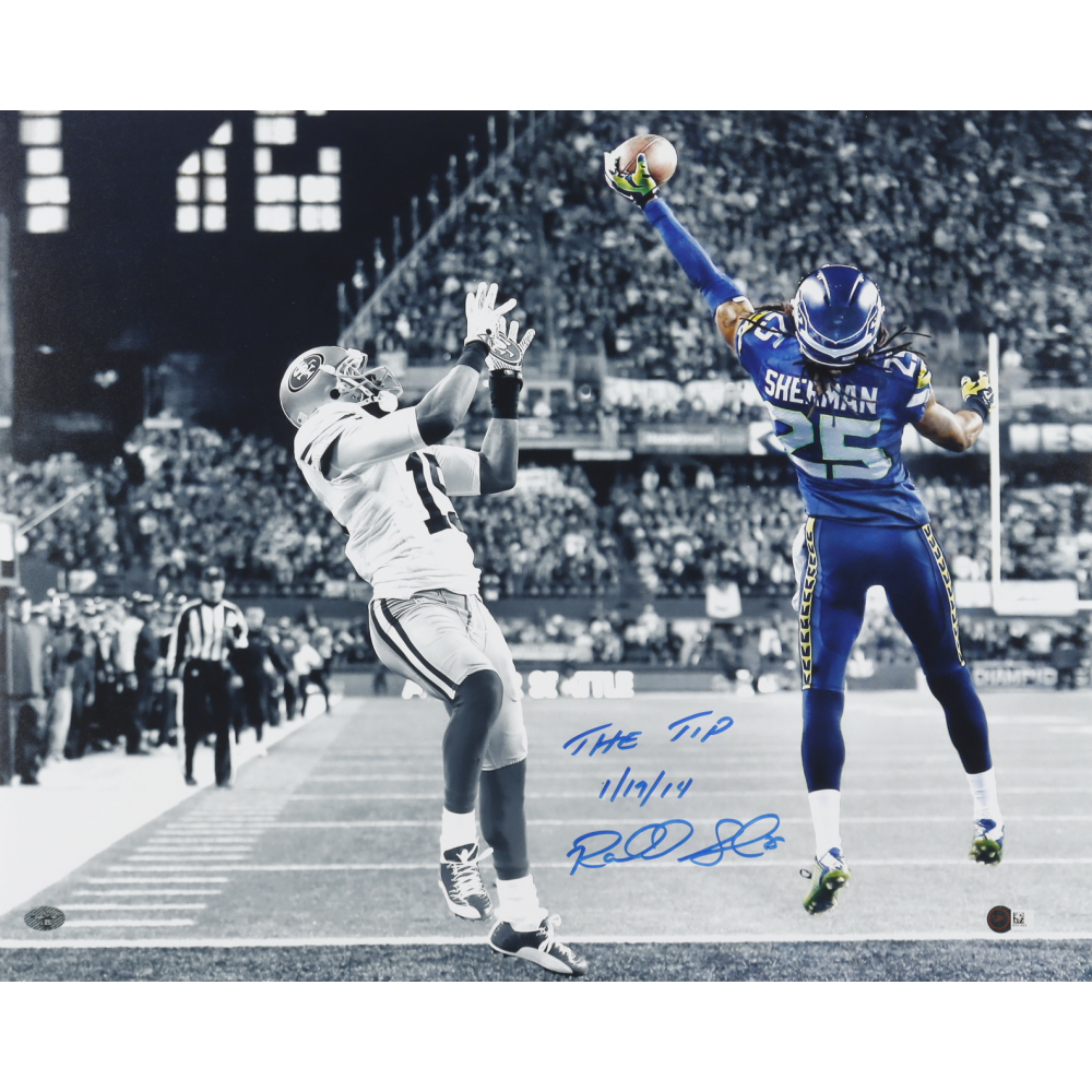 Richard Sherman Signed Seahawks 16x20 Photo Inscribed "The Tip" & "1/19 ...