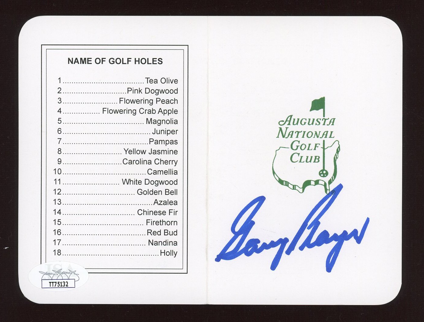 Gary Player Signed Augusta National Golf Club Scorecard (JSA COA ...