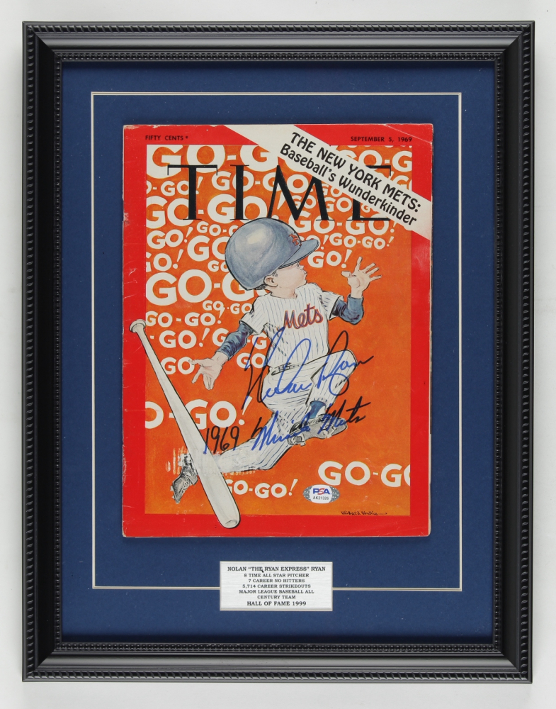 Nolan Ryan Signed Mets 14x18 Custom Framed "TIME" Magazine Inscribed ...