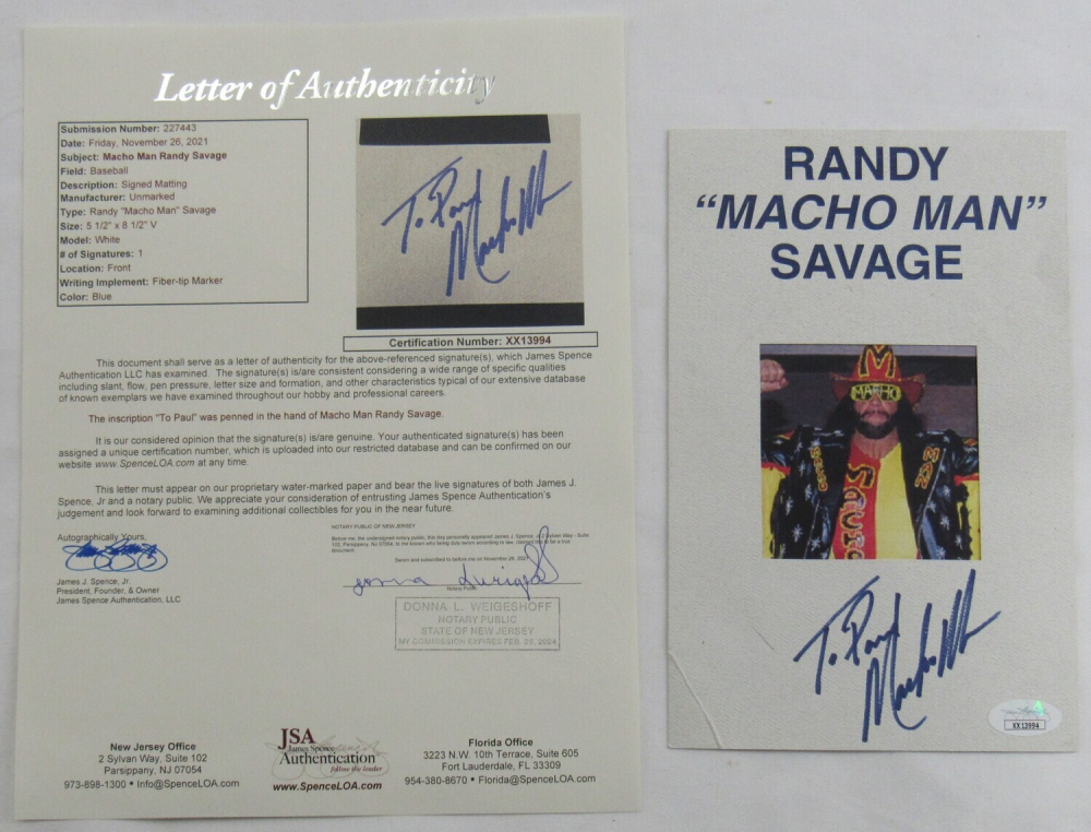 Randy Savage Signed WWF 5x8 Custom Matted Photo Inscribed "Macho Man ...