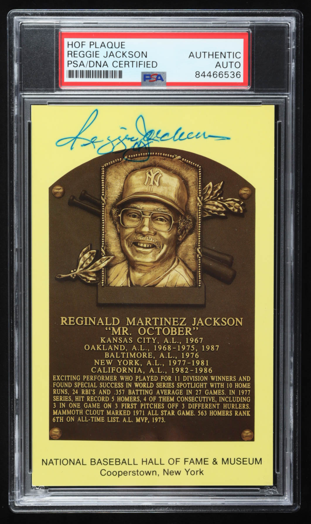 Reggie Jackson Signed Hall of Fame Plaque Postcard (PSA Encapsulated ...