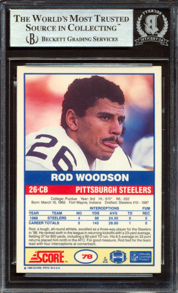 Rod Woodson Signed 1989 Score #78 RC (BGS Encapsulated) | Pristine Auction
