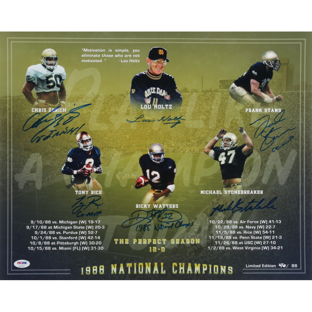 1988 Notre Dame Fighting Irish LE 16x20 Photo Team-Signed by (6) with ...