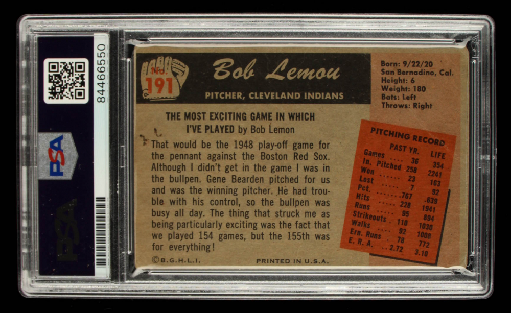 Bob Lemon Signed 1955 Bowman #191 (PSA Encapsulated) | Pristine Auction