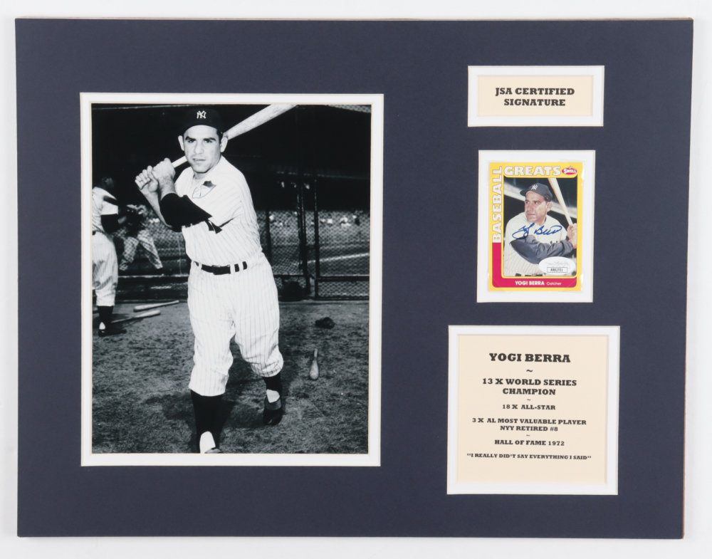 Yogi Berra Signed Yankees 14x18 Custom Matted Baseball Card Display ...