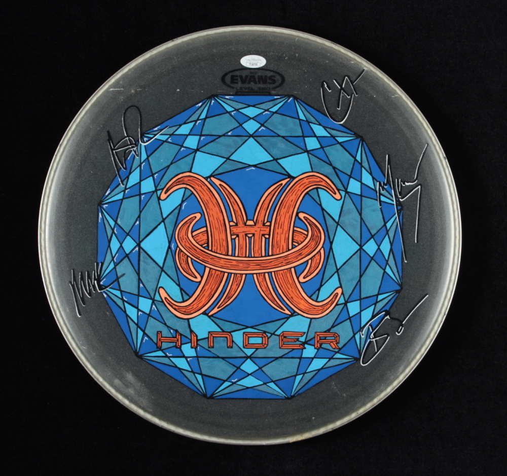 "Hinder" Drumhead Band-Signed by (5) with Joe "Blower" Garvey, Cody ...
