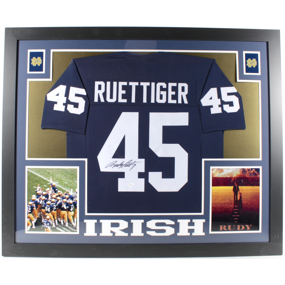 Rudy Ruettiger Signed 35x43 Custom Framed Jersey Display (JSA ...