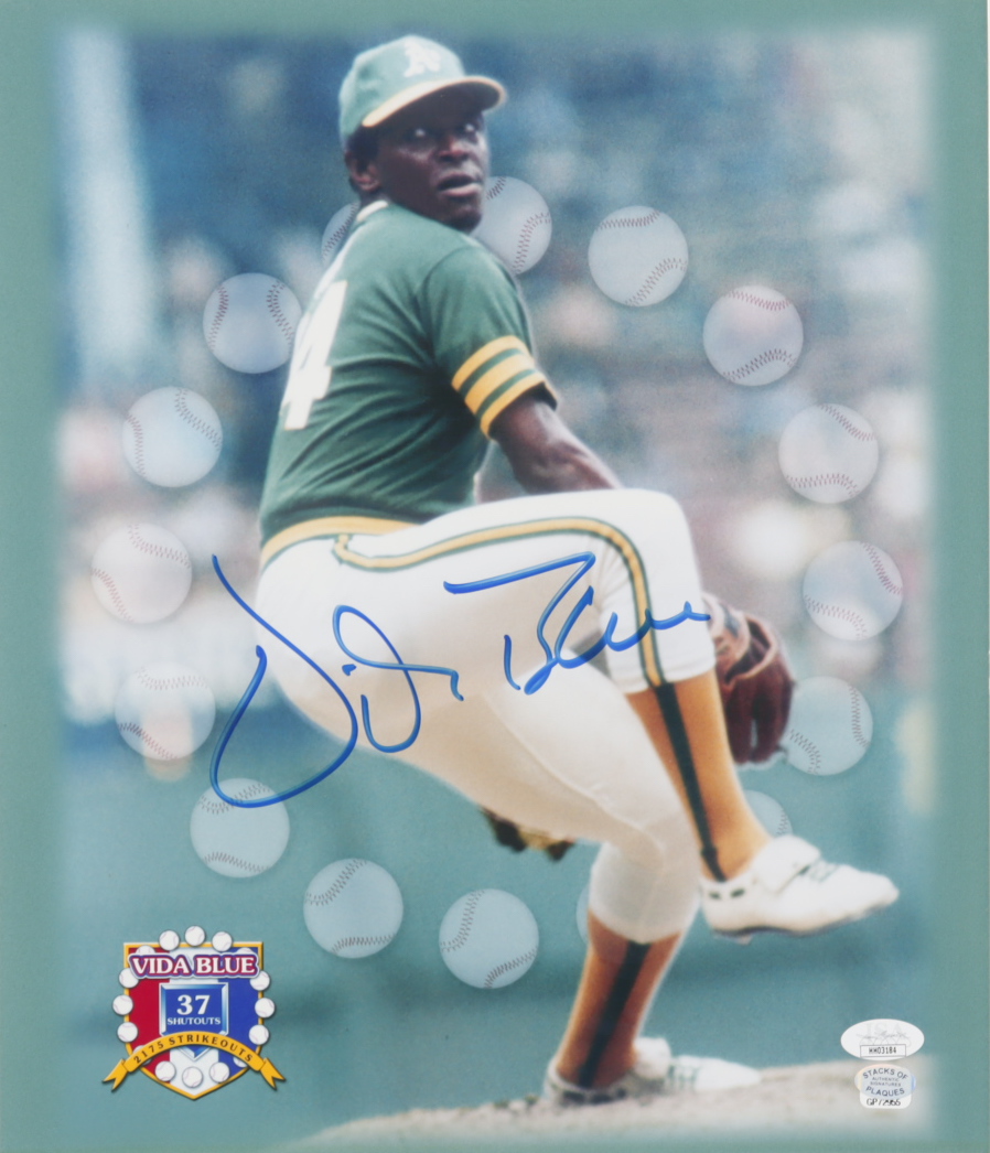 Vida Blue Signed Athletics 12x14 Photo (JSA COA & Stacks of Plaques COA ...