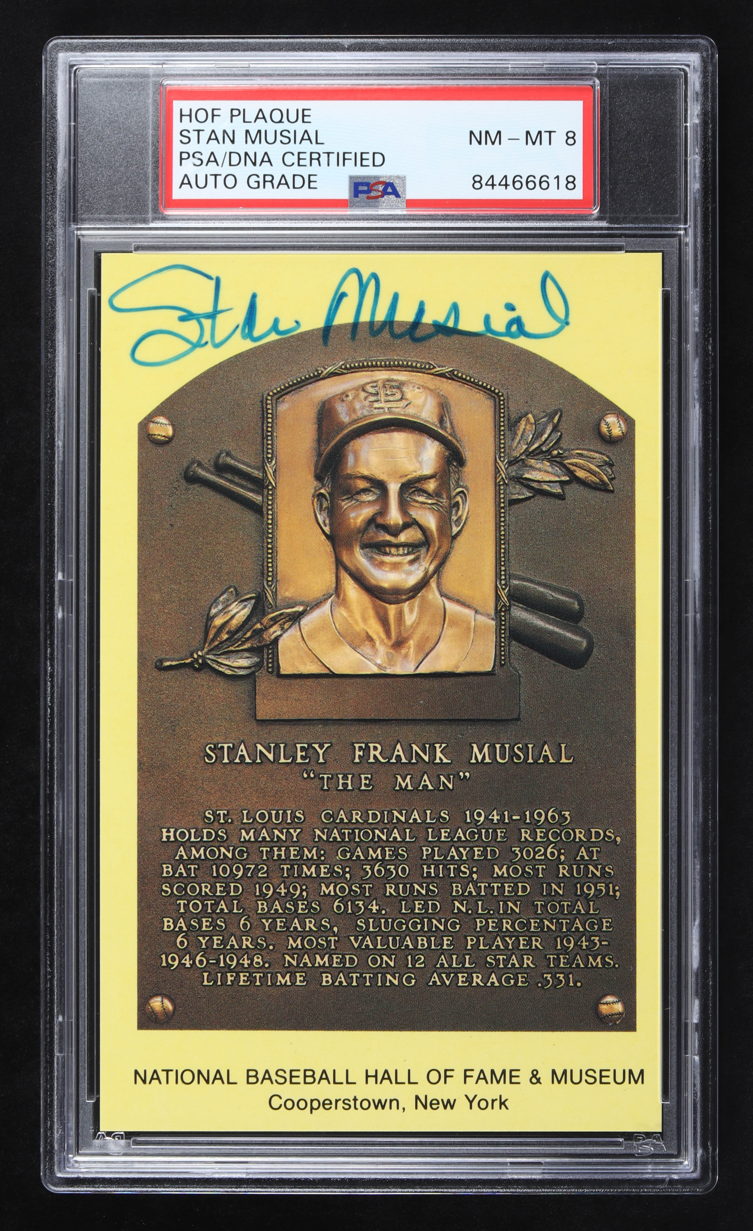 Stan Musial Signed Hall of Fame Plaque Postcard (PSA Encapsulated ...