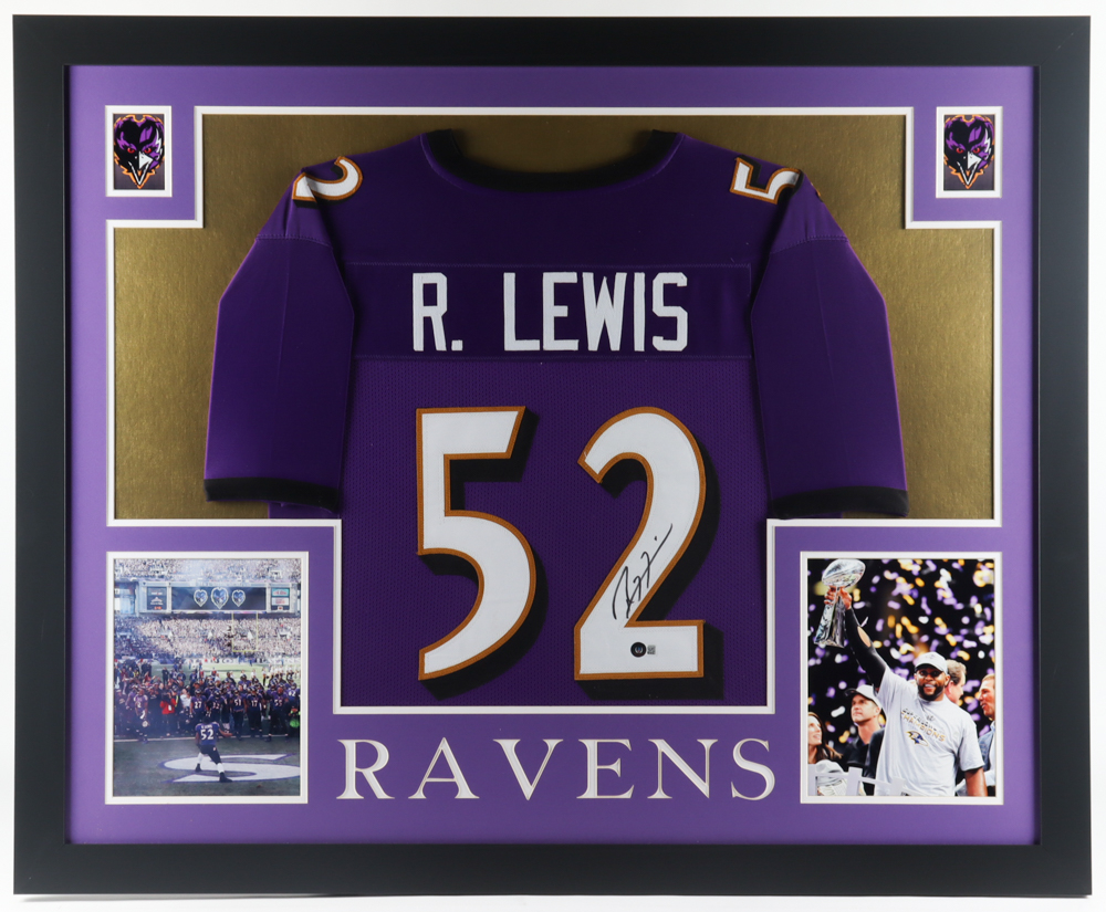 Ray Lewis Signed 35x43 Custom Framed Jersey Display (Beckett ...