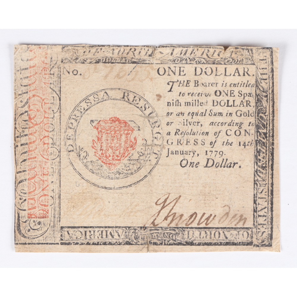 1779 $1 One Dollar Colonial Currency Note | Pristine Auction