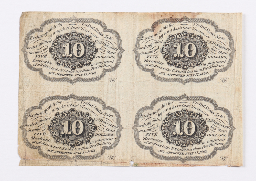 1862 10 Cent U.S. Fractional Pane Currency Note | Pristine Auction