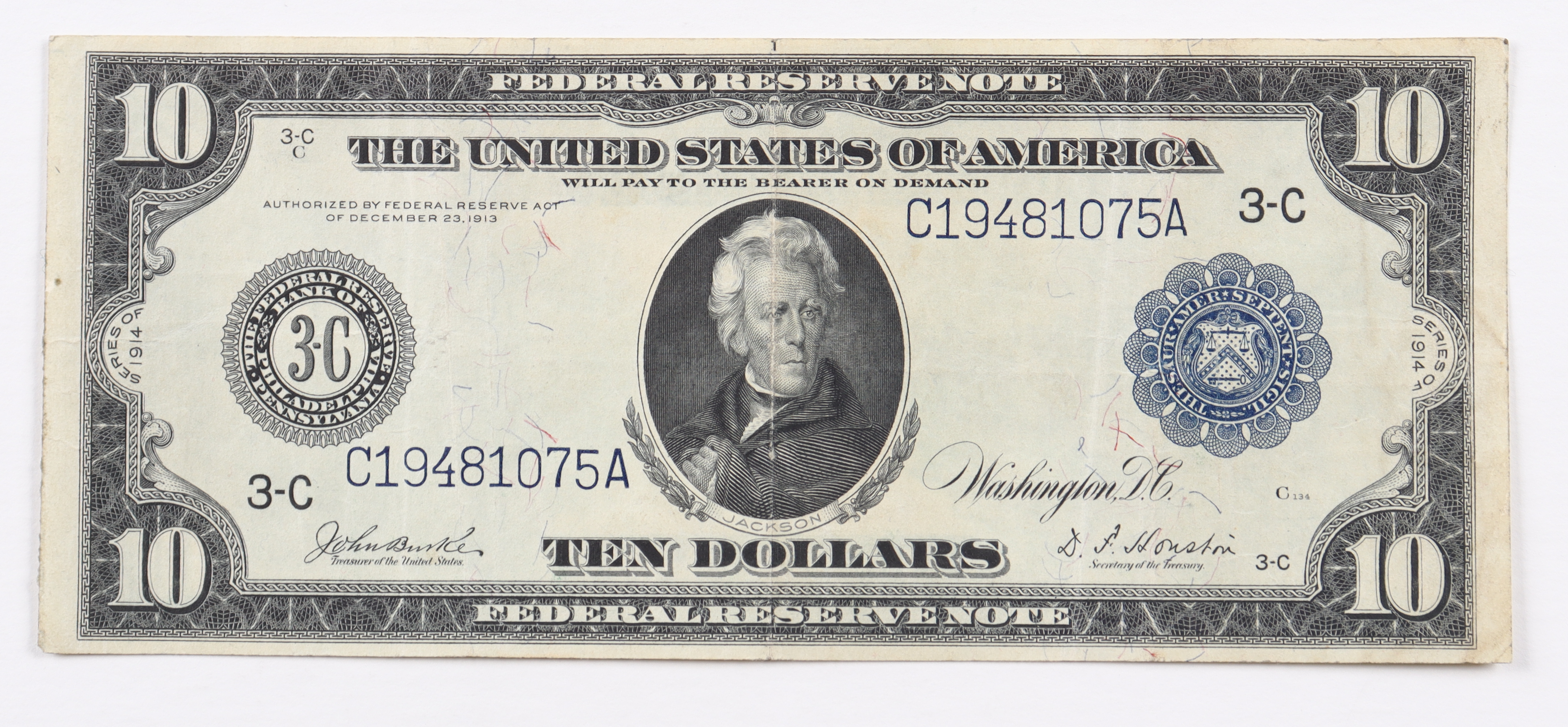 1913 $10 Ten Dollar U.S. Federal Reserve Note | Pristine Auction