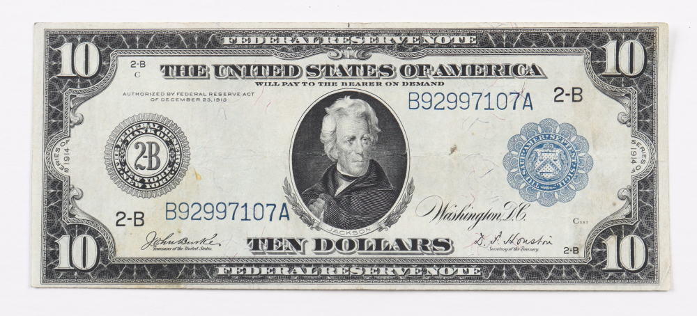 1913 $10 Ten Dollar U.S. Federal Reserve Note | Pristine Auction