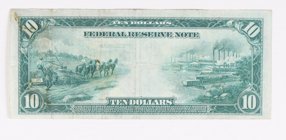 1913 $10 Ten Dollar U.S. Federal Reserve Note | Pristine Auction