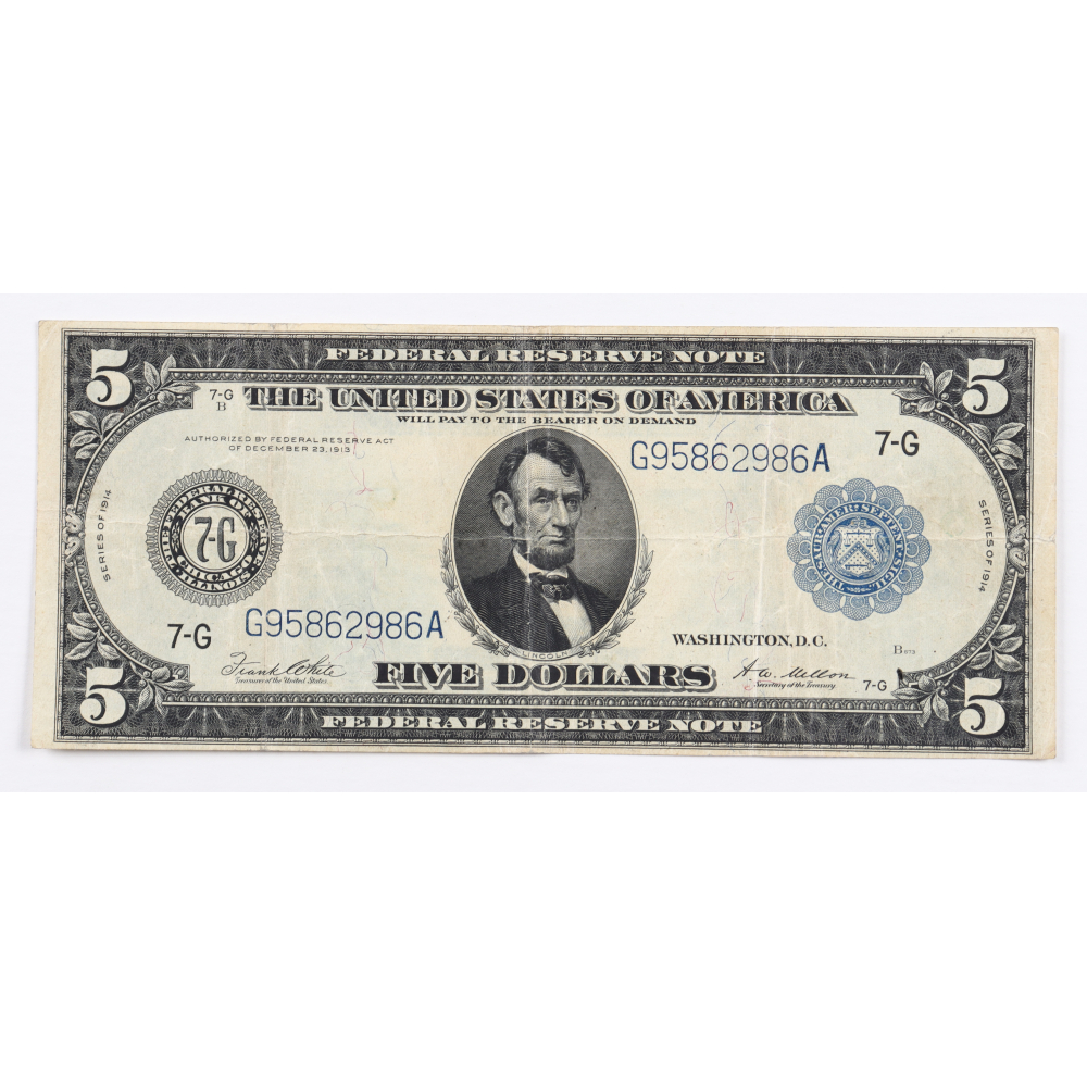 1913 $5 Five Dollar U.S. Federal Reserve Note | Pristine Auction