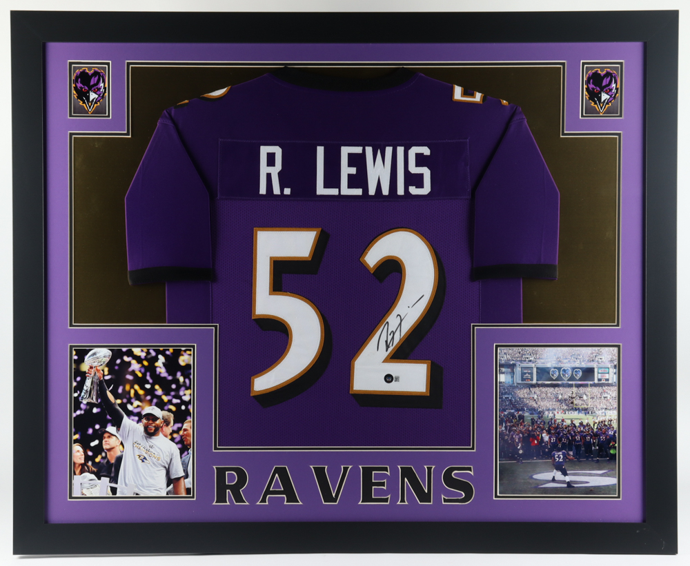 Ray Lewis Signed 35x43 Custom Framed Jersey Display (Beckett Hologram ...