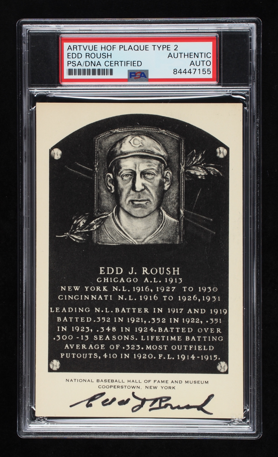 Edd Roush Signed Hall of Fame Plaque Postcard (PSA Encapsulated ...