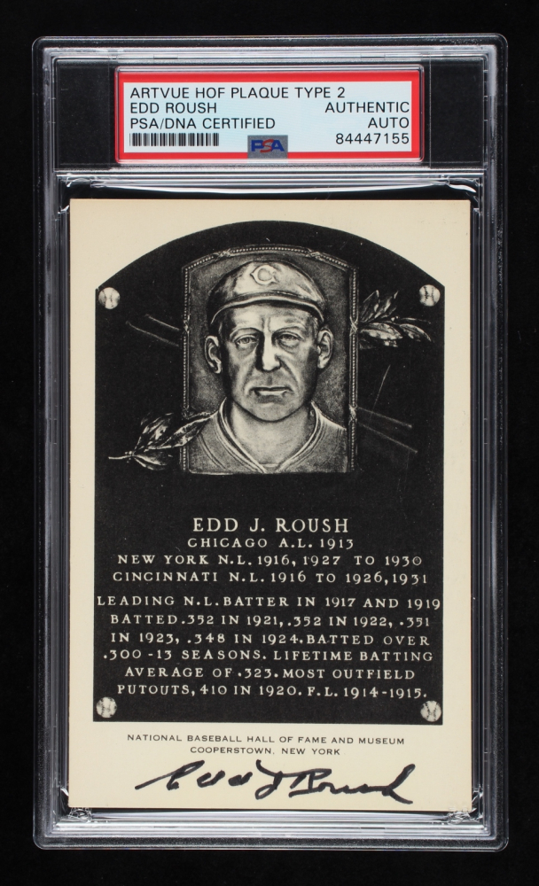 Edd Roush Signed Hall of Fame Plaque Postcard (PSA Encapsulated ...